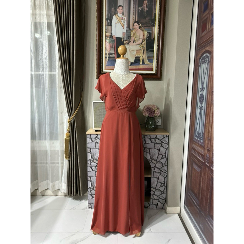 Long Evening Dress (Size S) Brick Orange Secondhand (Azie) | Shopee ...