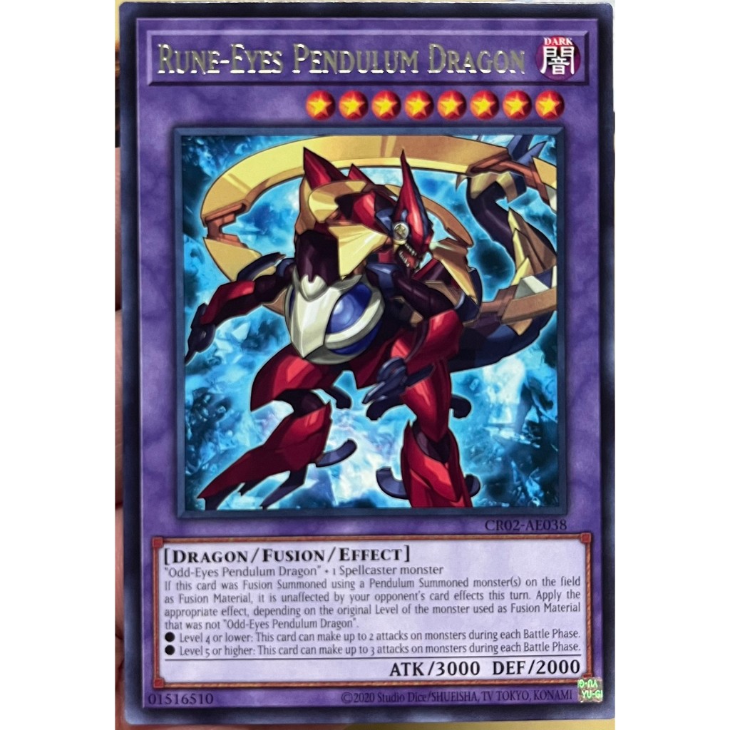 Yugioh Asia-Eng [CR02-AE038] Rune-Eyes Pendulum Dragon (Rare) Authentic Yuki Card Cheap Licensed ...
