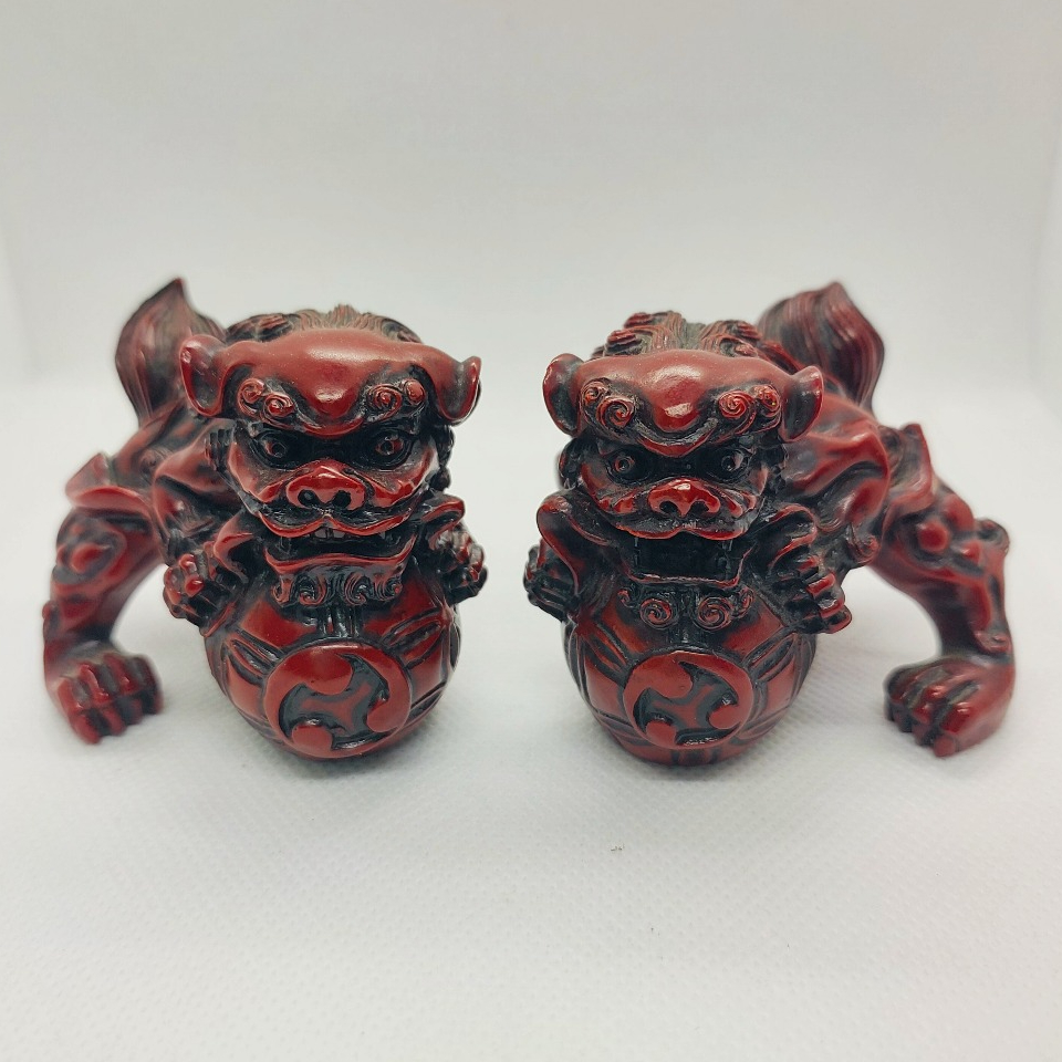 Pixiu Double Lion Resin Work Statue Feng Shui Couple Set A Court To ...