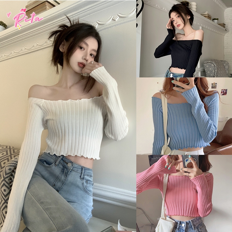 Rita Yarn Crop Top A Lot Of Stretch Off The Shoulder Soft And Colorful ...