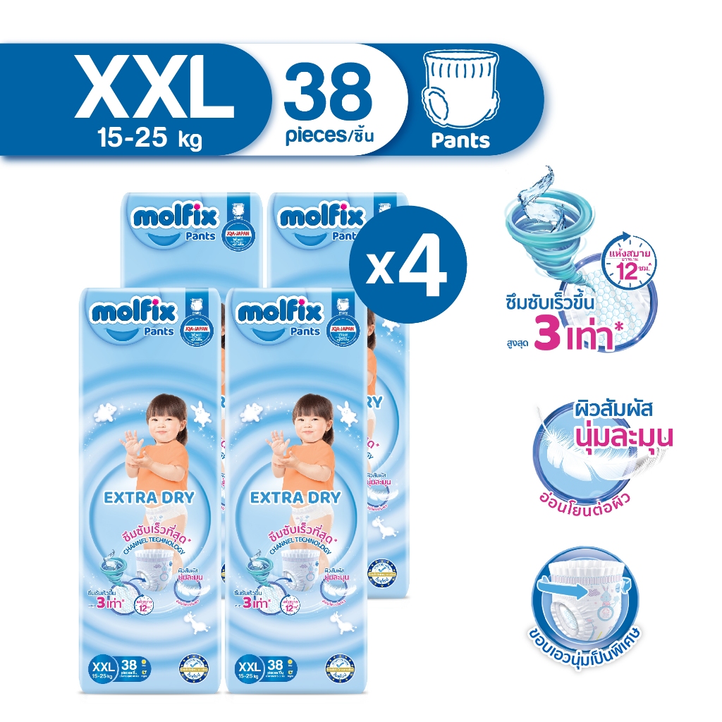 Molfix Diaper Pants Extra Dry XXL 38pcs x 4 (Carton) | Shopee Malaysia