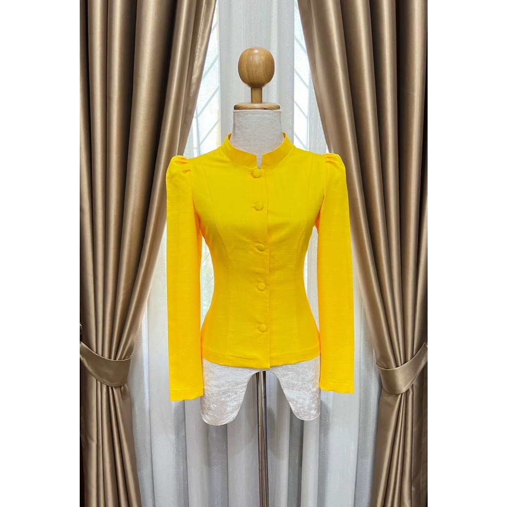 Lao Silk Shirt Thai Style Chitralada Chinese Collar Long Sleeves Glued ...