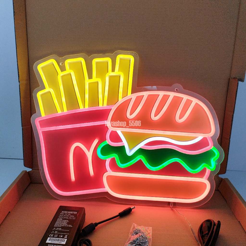 Neon Sign Light Burger & Potato Acrylic Shop Decoration The Color Is ...