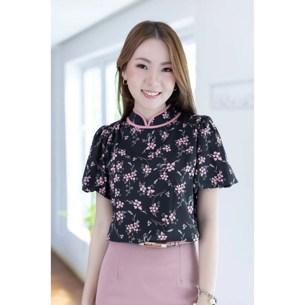 Narinari: MT6249 Chinese Collar Balloon Sleeve Blouse Mandarin | Shopee Malaysia