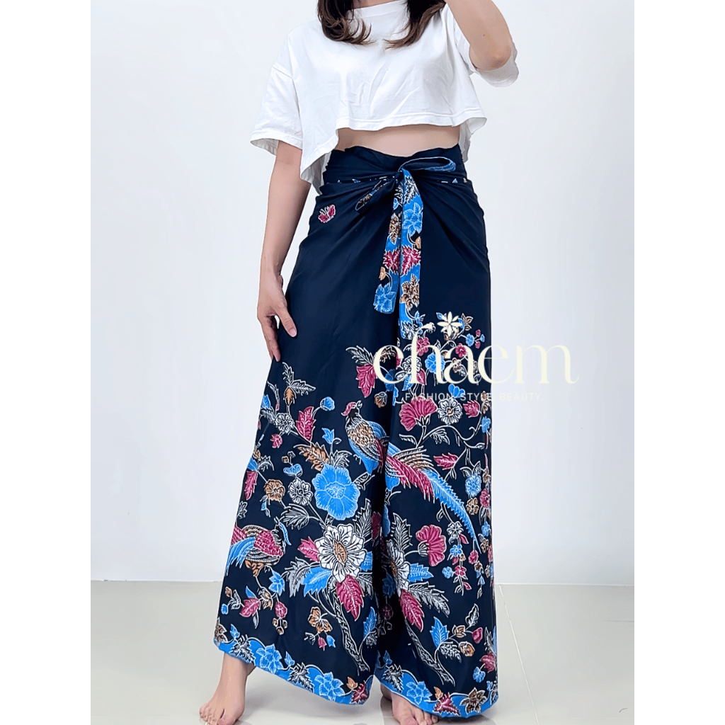 Floral Lace-Up Pants Baggy Fabric Long Massage Shop Women's Khaki Legs Printed Batik Pattern ...