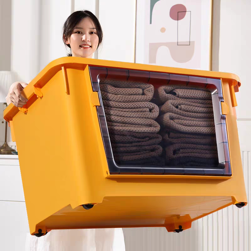 MULI Front Open Storage Box Transparent With Wheels Stackable Easy Safe ...
