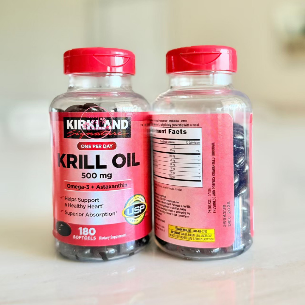 Exp JUL 2026 KIRKLAND KRILL OIL 500mg Omega3 + Astaxanthin 180 Softgels ...