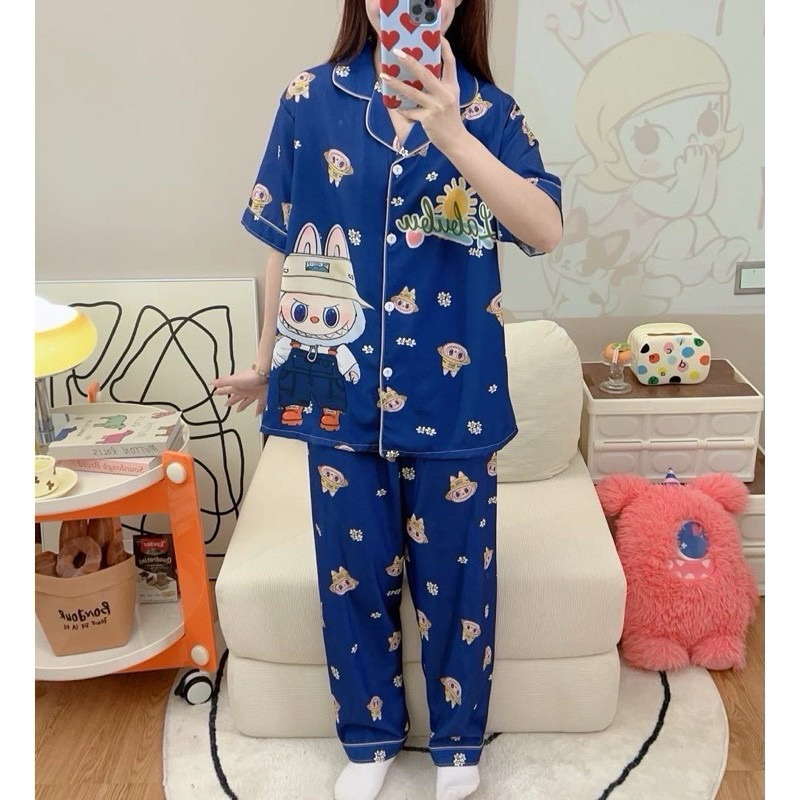 Pajamas Labubu Blue Pattern Take Video While Opening The Parcel Box To ...