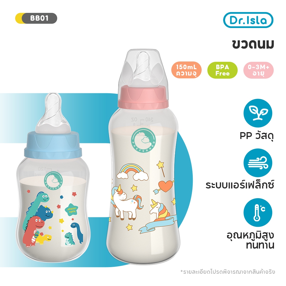 Dr.isla 150ML/240ML Wide Neck Feeding Bottle Prevent Air Inflation ...