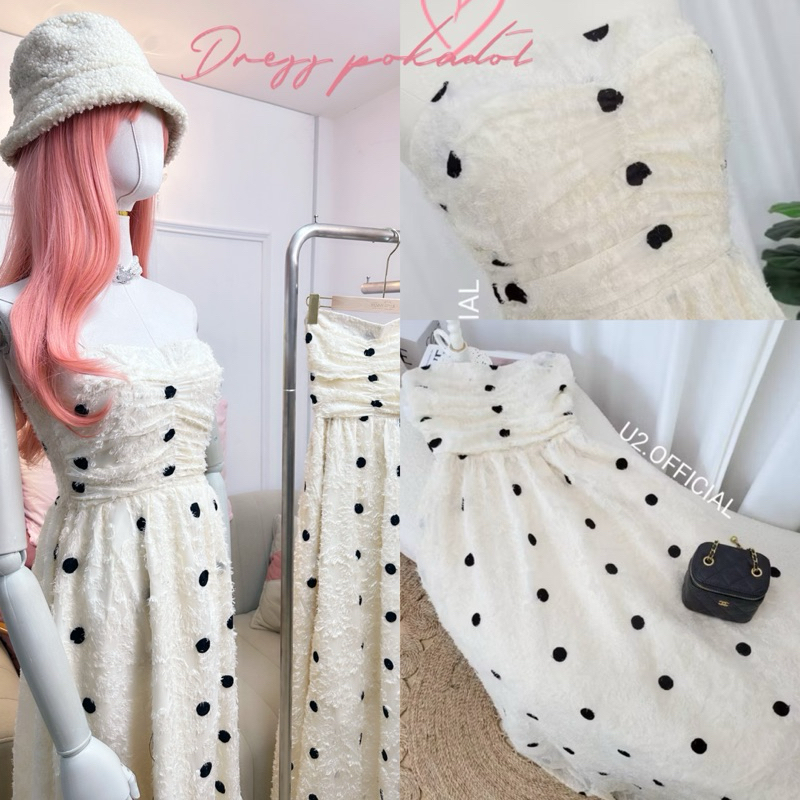 Long Strapless Dress Fluffy Fabric Cute. Straight Polka Dots Will Be An ...