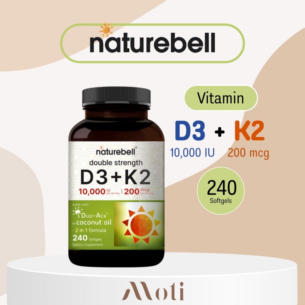 Naturebell Vitamin D3 K2 (10 000 IU D + 200mcg K MK-7) 240 Softgels ...