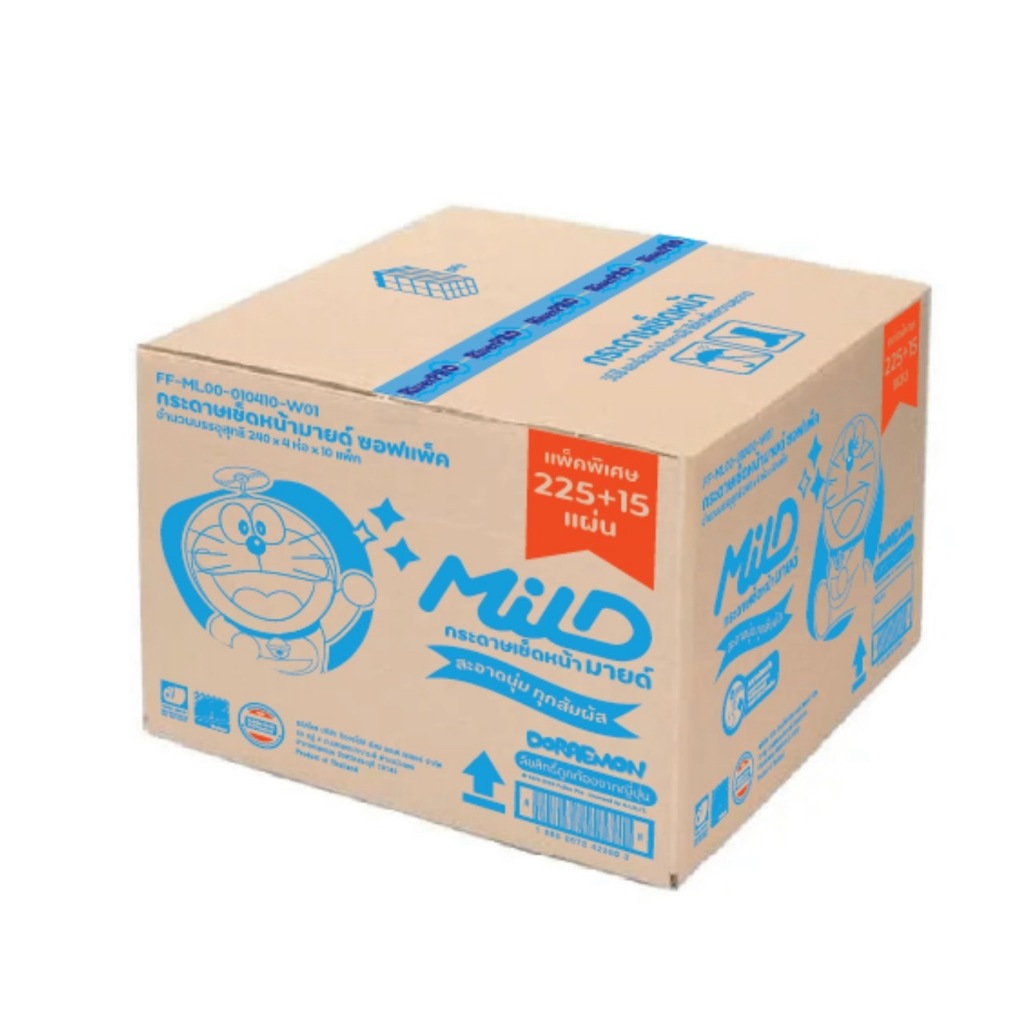 (Carton Of 40 Packs) Mild Tissue Soft Pack 225+15 Sheets Mind Doraemon ...