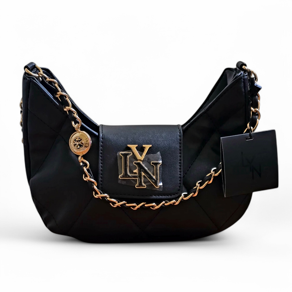 LYN Shoulder Bag Chain Strap Leather Posh Shape And Tweed Fabric Work ...