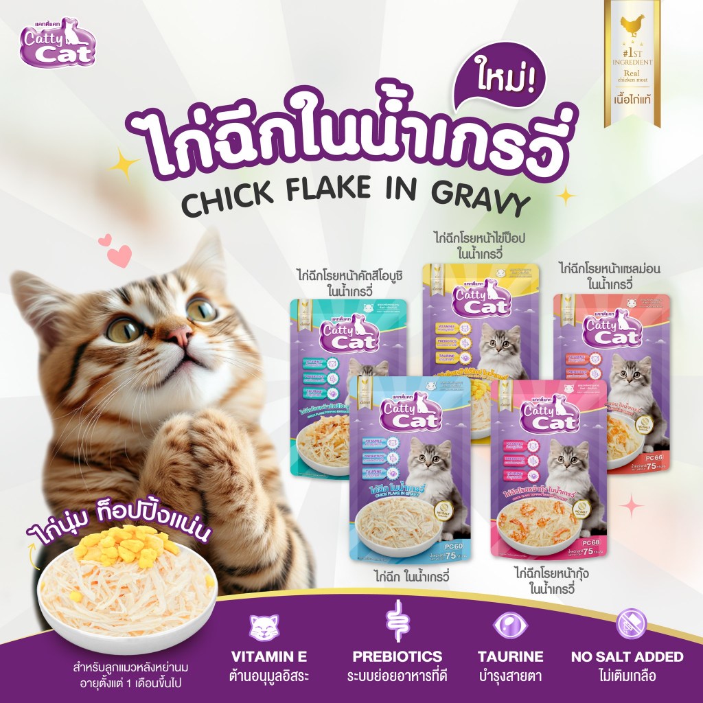 Catty cat Katty Chicken Shredded In Gravy No Salt Added Size 75g ...