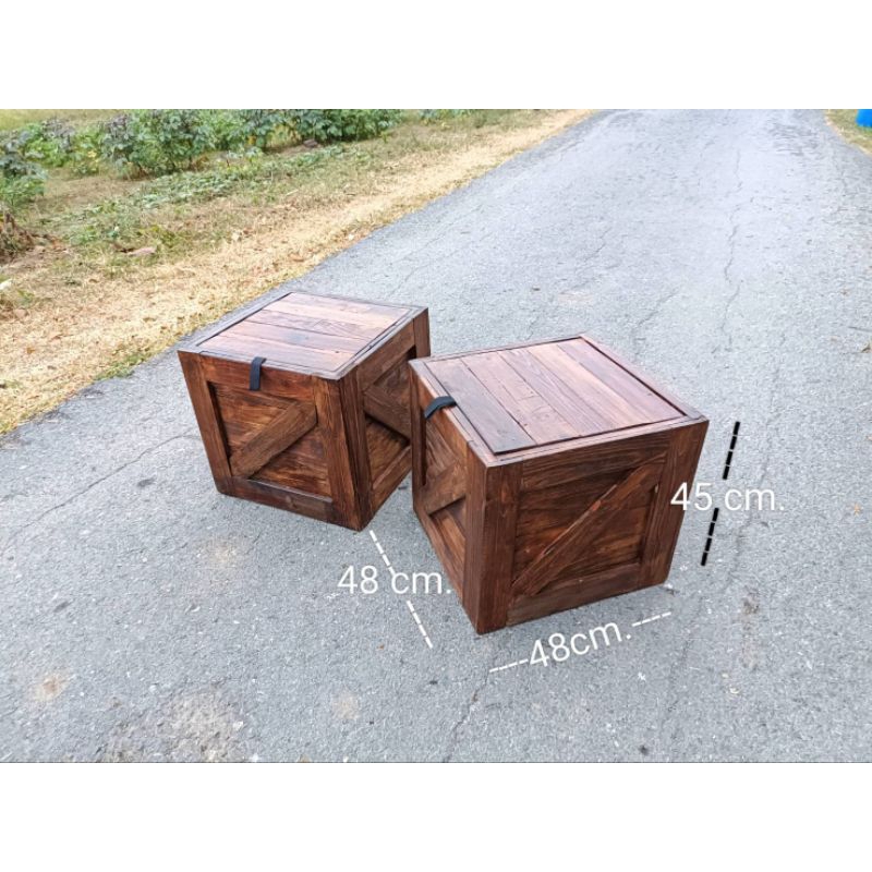 Wooden Crate Storage Box With Lid Large Made Of Pine Wood With Dark ...