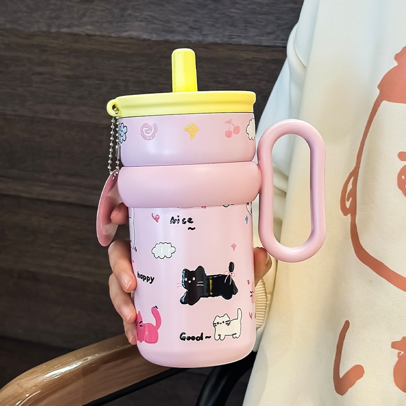 Stainless Steel Mug With Strong Handle Easy To Carry 540ml With A Straw Plus Every Leaf Keeps ...