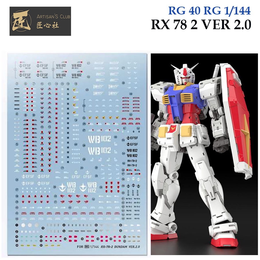 [Artisan's Club] RG40 RG 1/144 RX 78 2 VERSION 2 GUNDAM WATER SLIDE ...