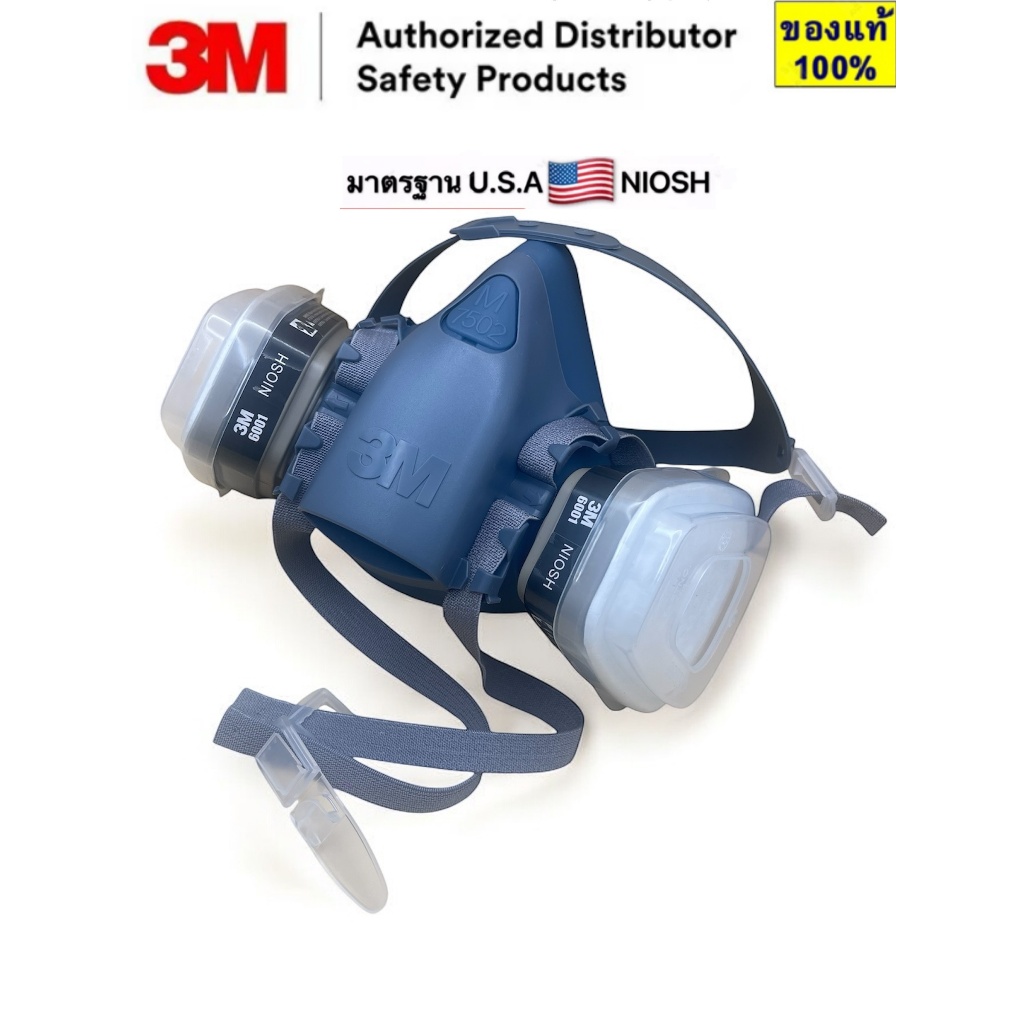 3M Chemical Respirator Model 7502 Medium Size With Filter Cartridge 6001 5N11 Cover 501 1 ...