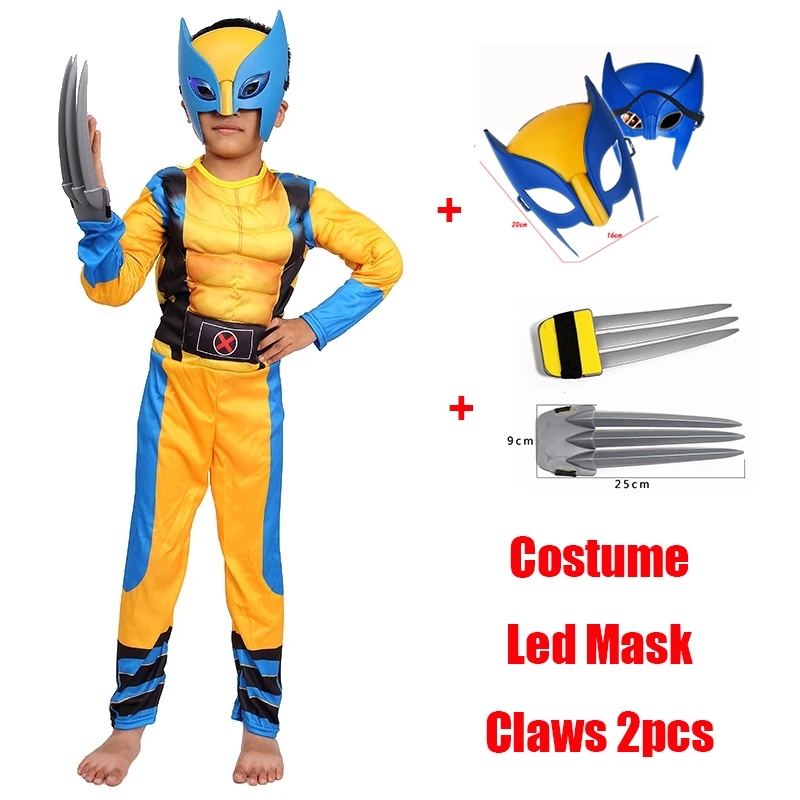 Marvel Wolverine Cosplay Costume for Kids Boy Muscle Yellow Jumpsuit ...
