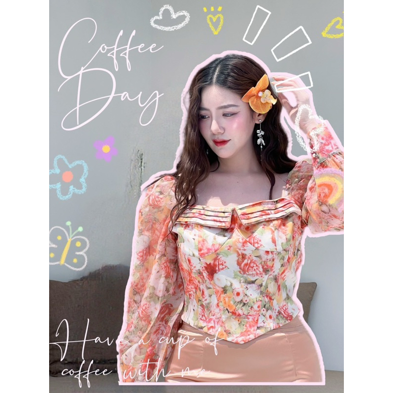 Colorful Floral Long Sleeve Crop Top | Shopee Malaysia