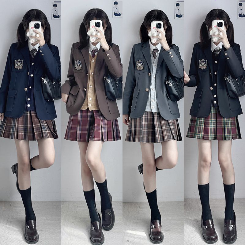 jk Uniform Suit Khaki Korean Form Skirt Coat School Women Blazer ...