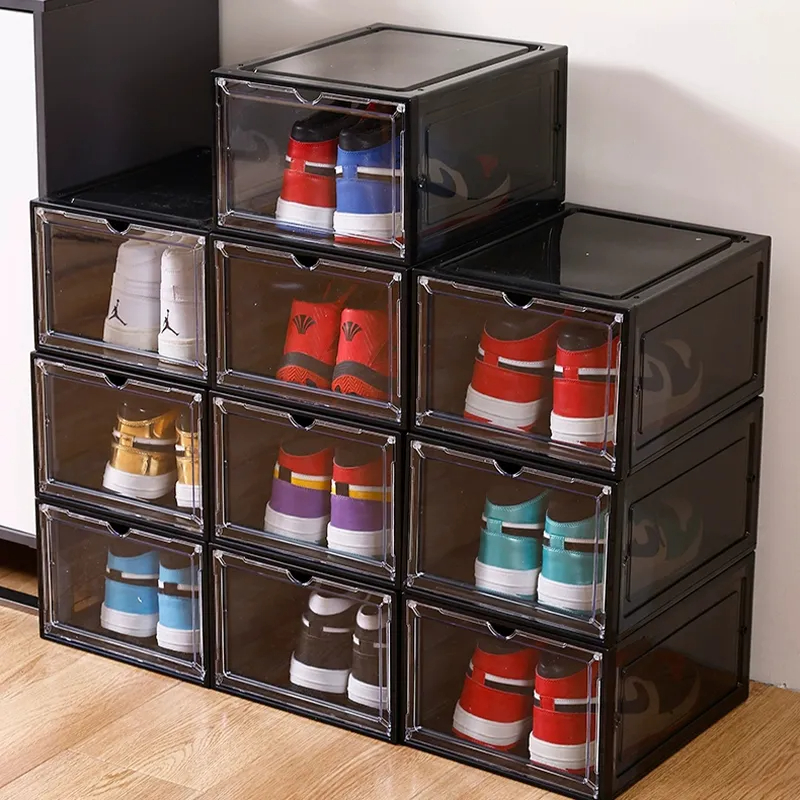 Shoe Box Black Hard Plastic Magnetic Front Cover Design Storage ...