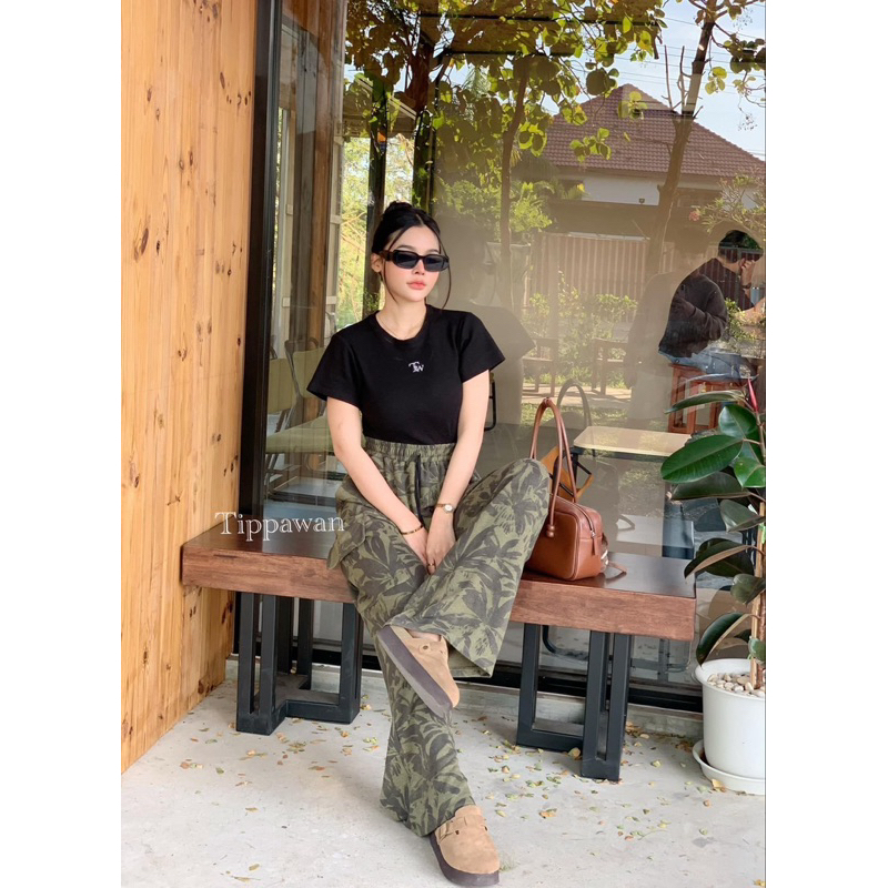 Tippawan Set A Stylish Cargo Pants With Bang Of Cute Tw Embroidered Crop Top One-Piece Finish ...