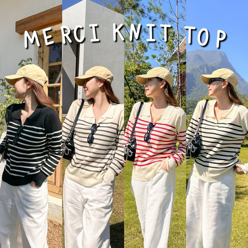 MERCI knit TOP A Beautiful Collar Sleek Fabric Very Soft Not Thick Hot ...