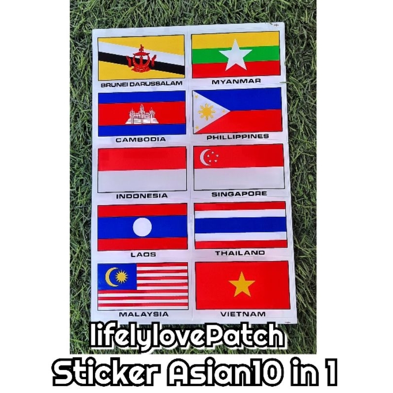 Asean Flag Sticker National Get 10 Countries In 1 Asian got10in1pcs ...