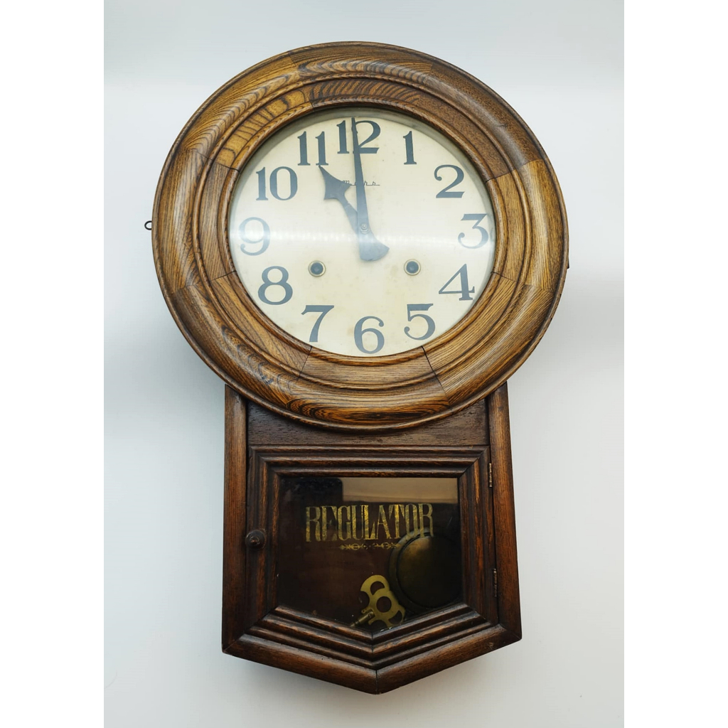 Wooden Clock Winding Wall Mounted Aichi Eight-Day Spring Old Work ...