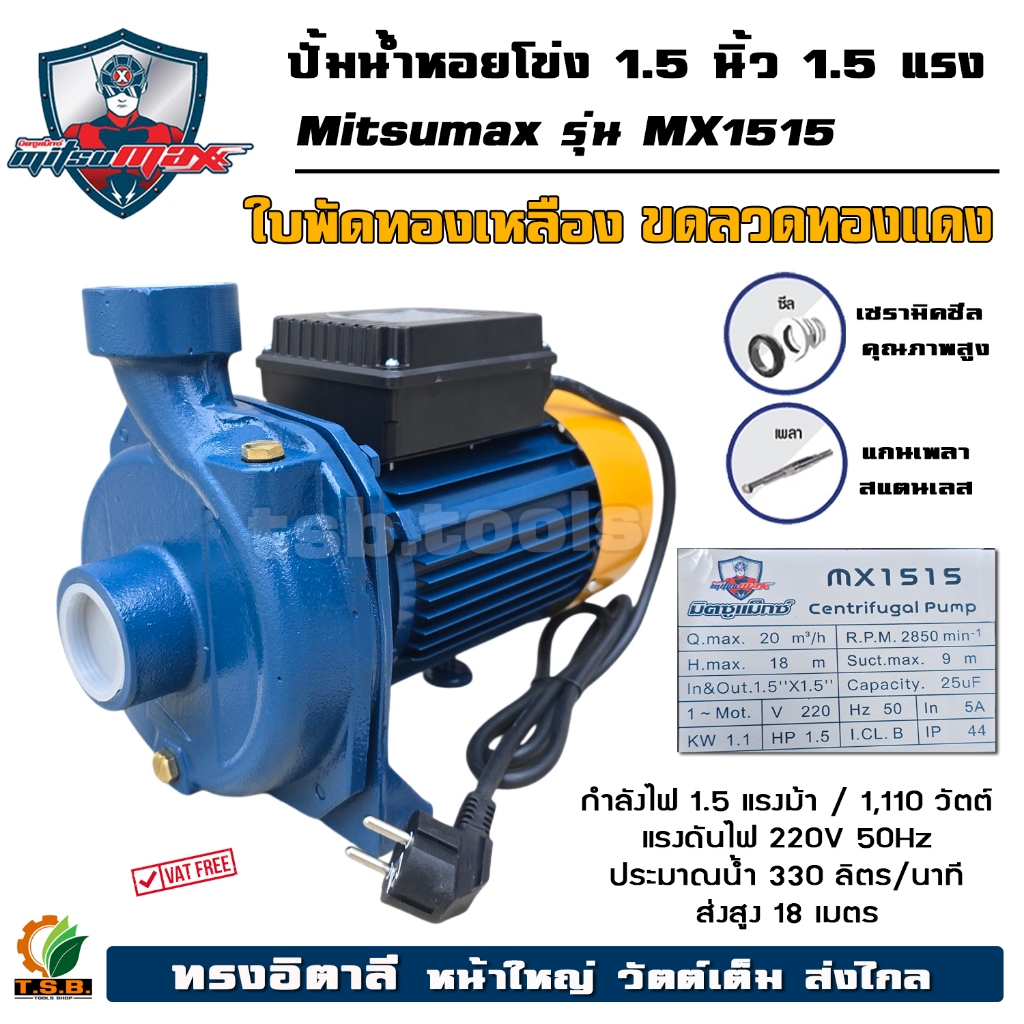 MitsuMax Electric Water Pump Centrifugal 1.5 Inch 1.5 Hp (220V) MX1515 ...