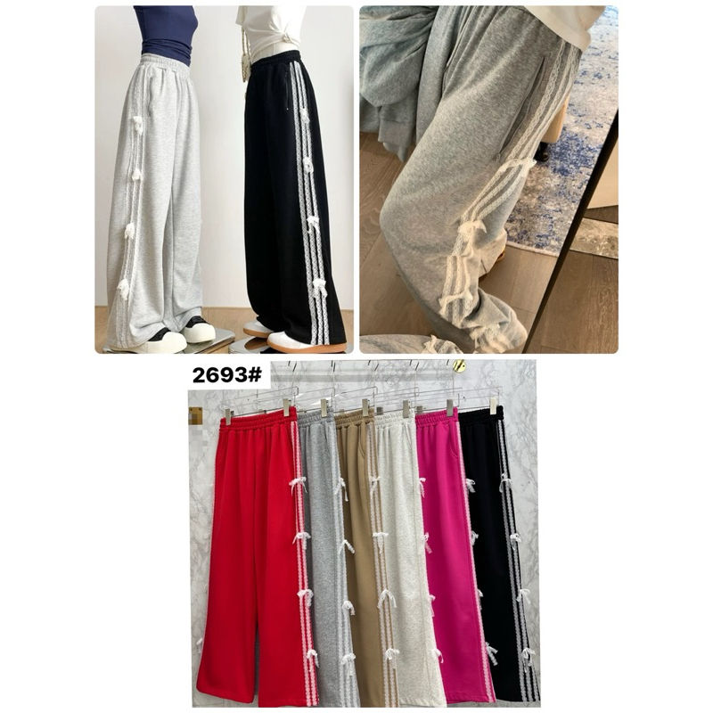 Long Pants 3 Lace Lines Side Bow Trim Light Sweet 2693 | Shopee Malaysia