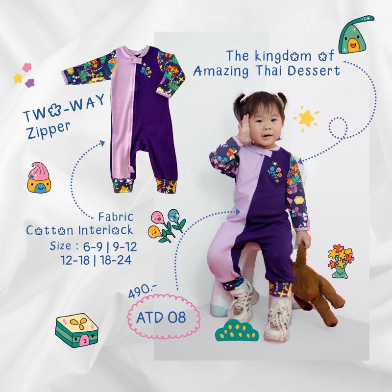 ATD08 l Twoway zipper Pajamas With Thai Dessert Pattern Embroidery ...