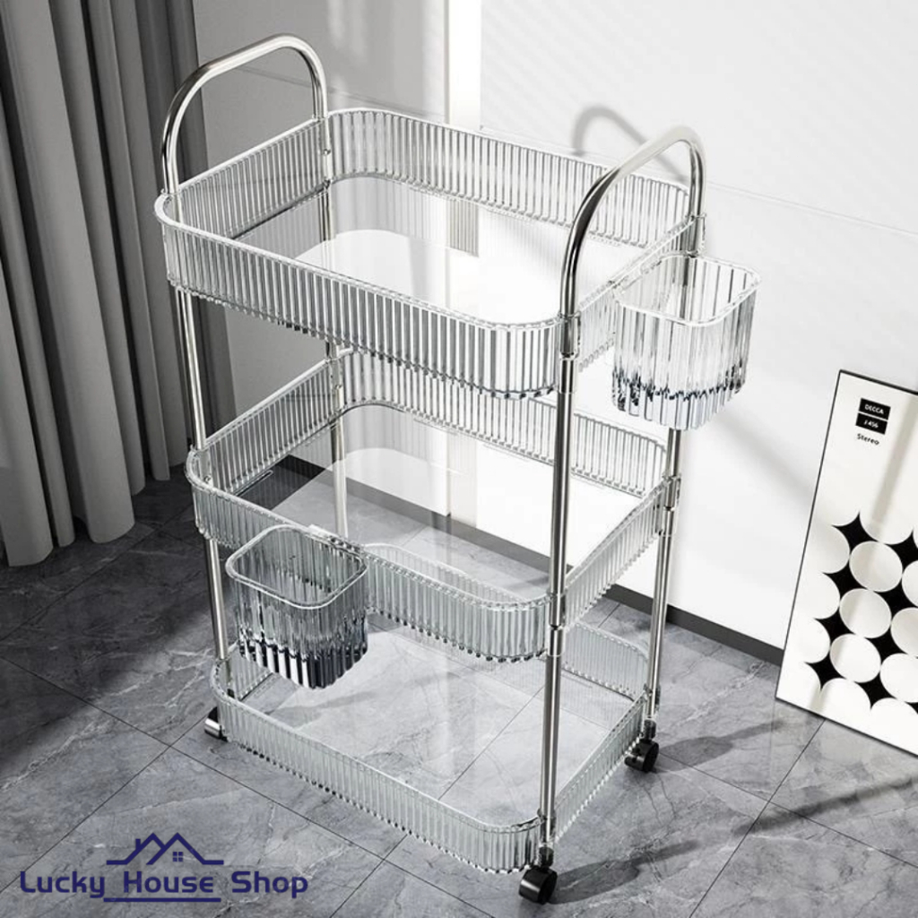 LHS [Transparent Design] 2/3/4 Tier Plastic Trolley Storage Rack With ...
