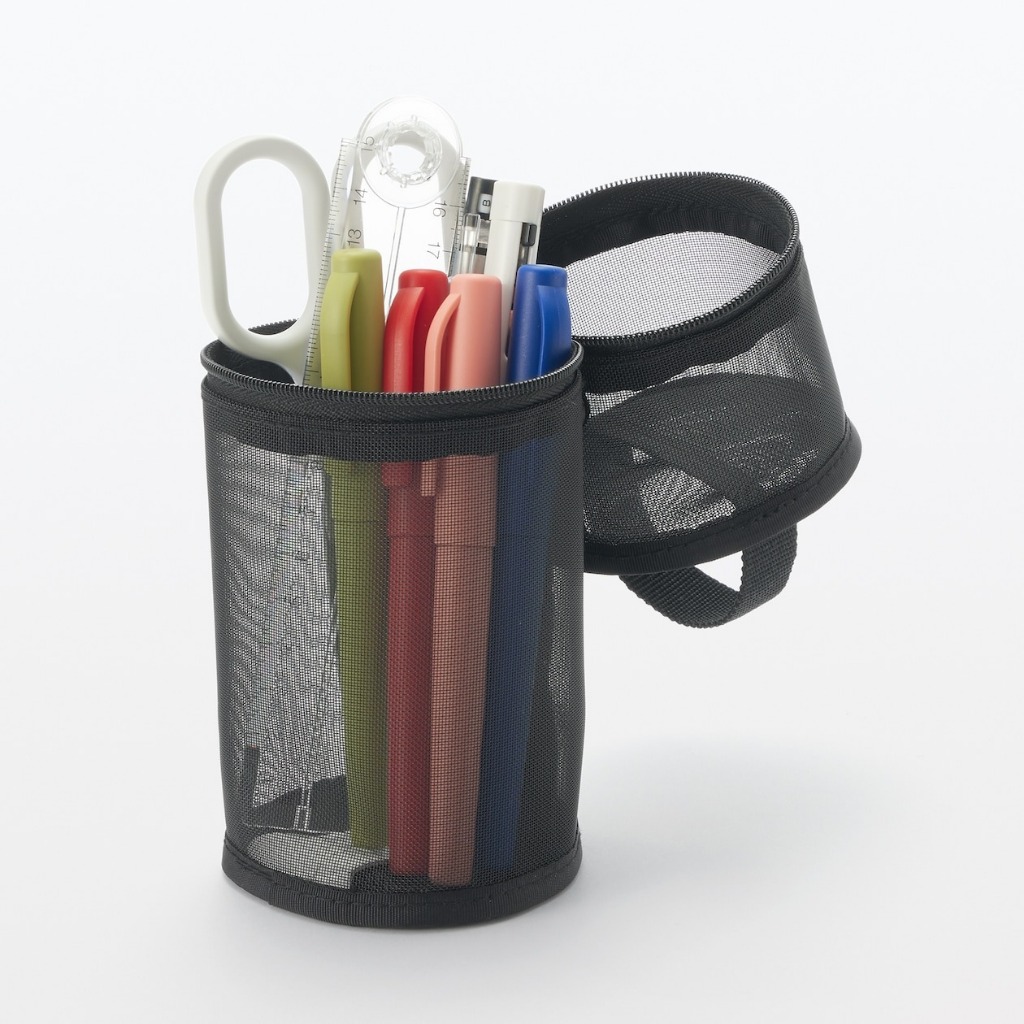 MUJI Nylon Mesh Pen Case Stand & Easy Carry Black-Works Vertical ...