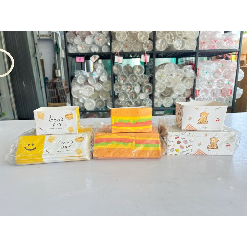 (GOODBOX) Sandwich Box Size 6x10x6 cm. There Are 3 Patterns To Choose From (Pack/50 Pieces ...