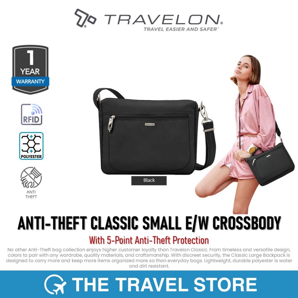 Travelon ANTI-THEFT CLASSIC SMALL E/W CROSSBODY (43115-500) Bag Women Ladies | Shopee Malaysia