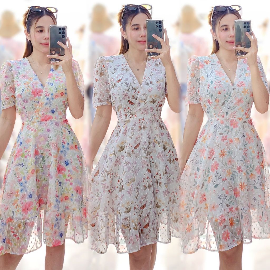 244 Mini Dress Twisted Breasts Raised Sleeves Ruffle Hem. | Shopee Malaysia