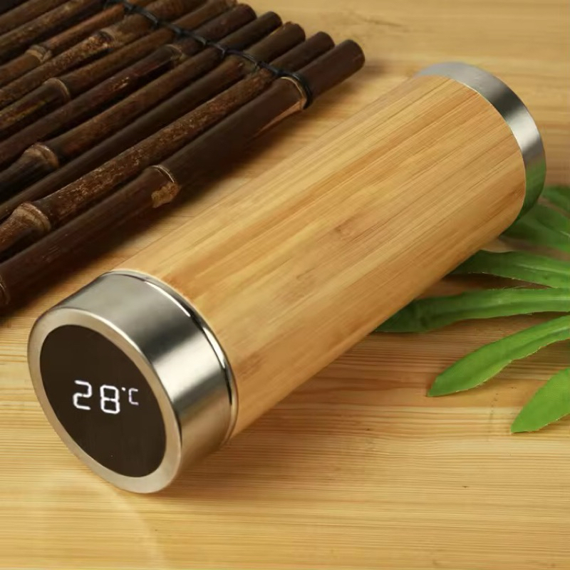 (LED Screen) Bamboo Surface Thermos Bottle 500 Ml | Shopee Malaysia