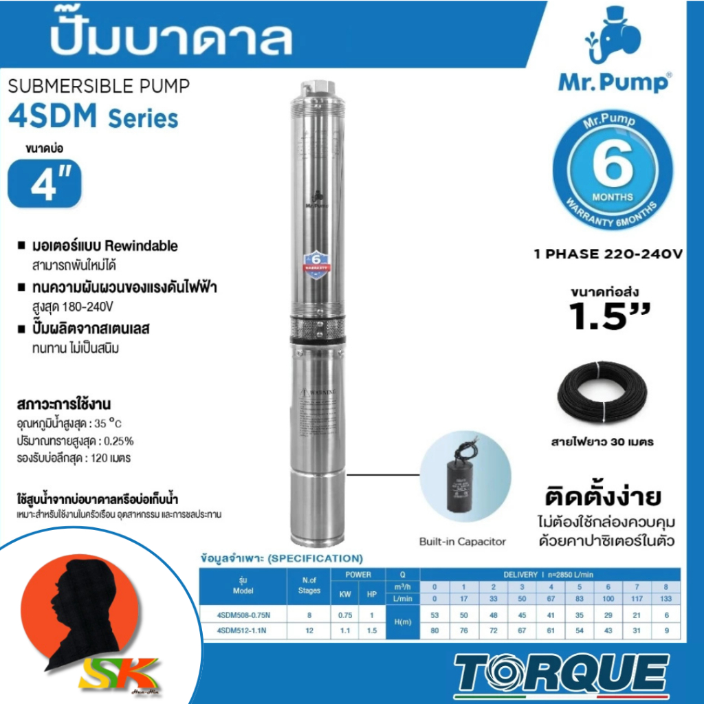 Submersible Water Pump Summers For 4 Inches Power 750-1100 Watts Outlet ...