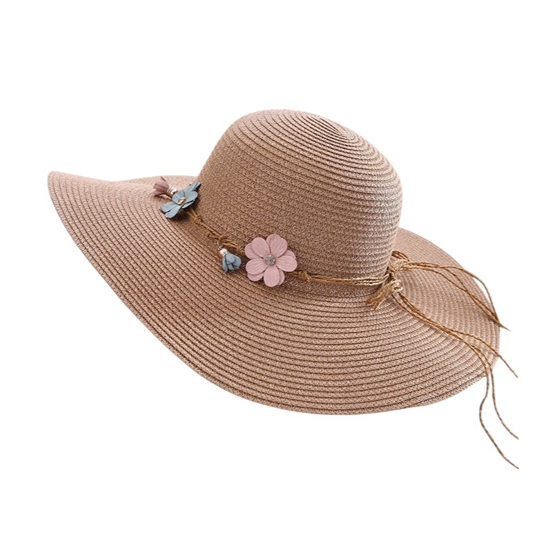 SW Straw Hat With Large Brim Sun Decorated With Flowers [Pack In The ...
