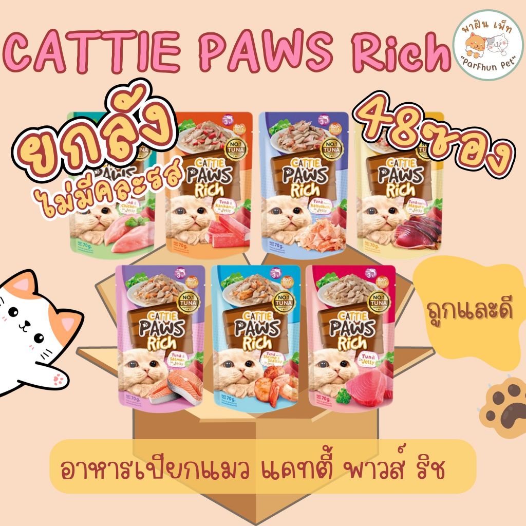 (Carton Of 48 Sachets) Cattie Paws Rich Cat Wet Food Katty (Assorted ...