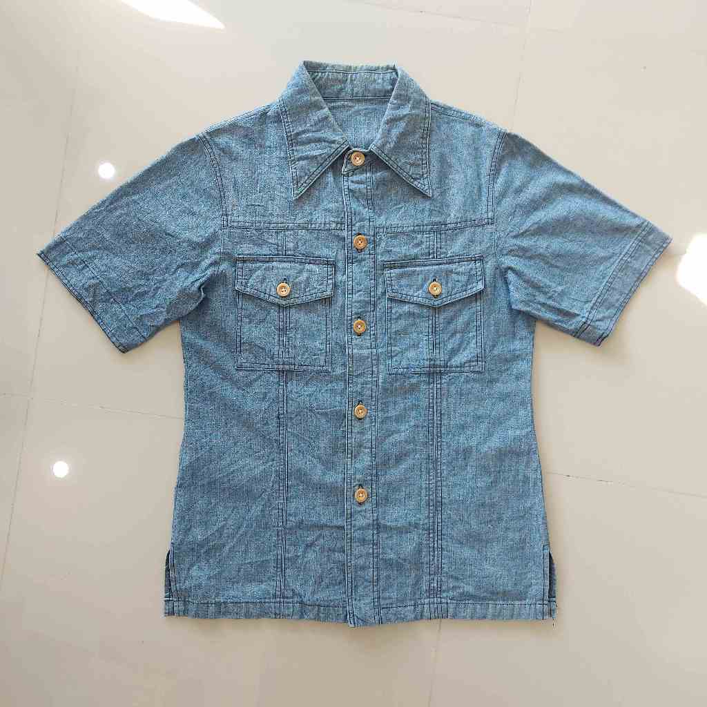 Vintage Japan Chambray Shirt | Short Sleeve Made In Old Work Pattern ...