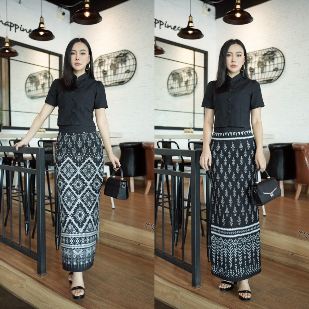 Pre-order Set Of Applied Silk And Black Patterns Chitralada Shirt With ...