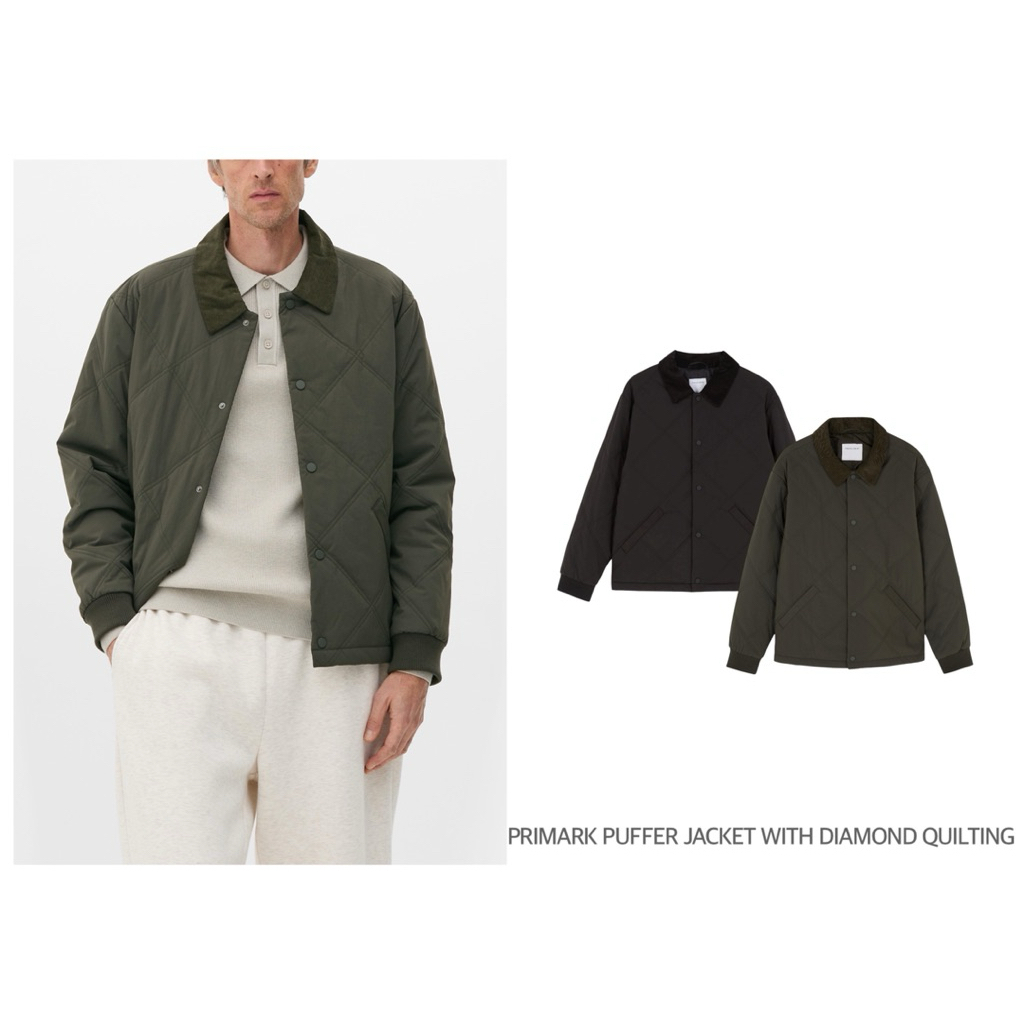 PRIMARK JACKET Corrugated Collar Long Sleeve PUFFER WITH DIAMOND ...