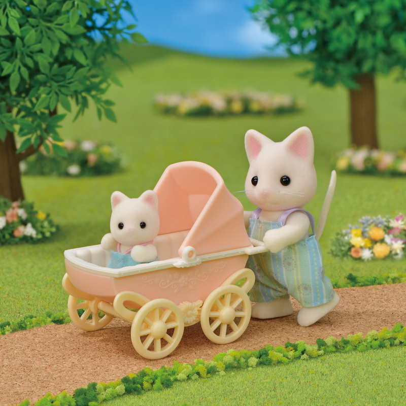 Sylvanian Families Floral Cat Father & Baby Carriage Set (ES Series ...