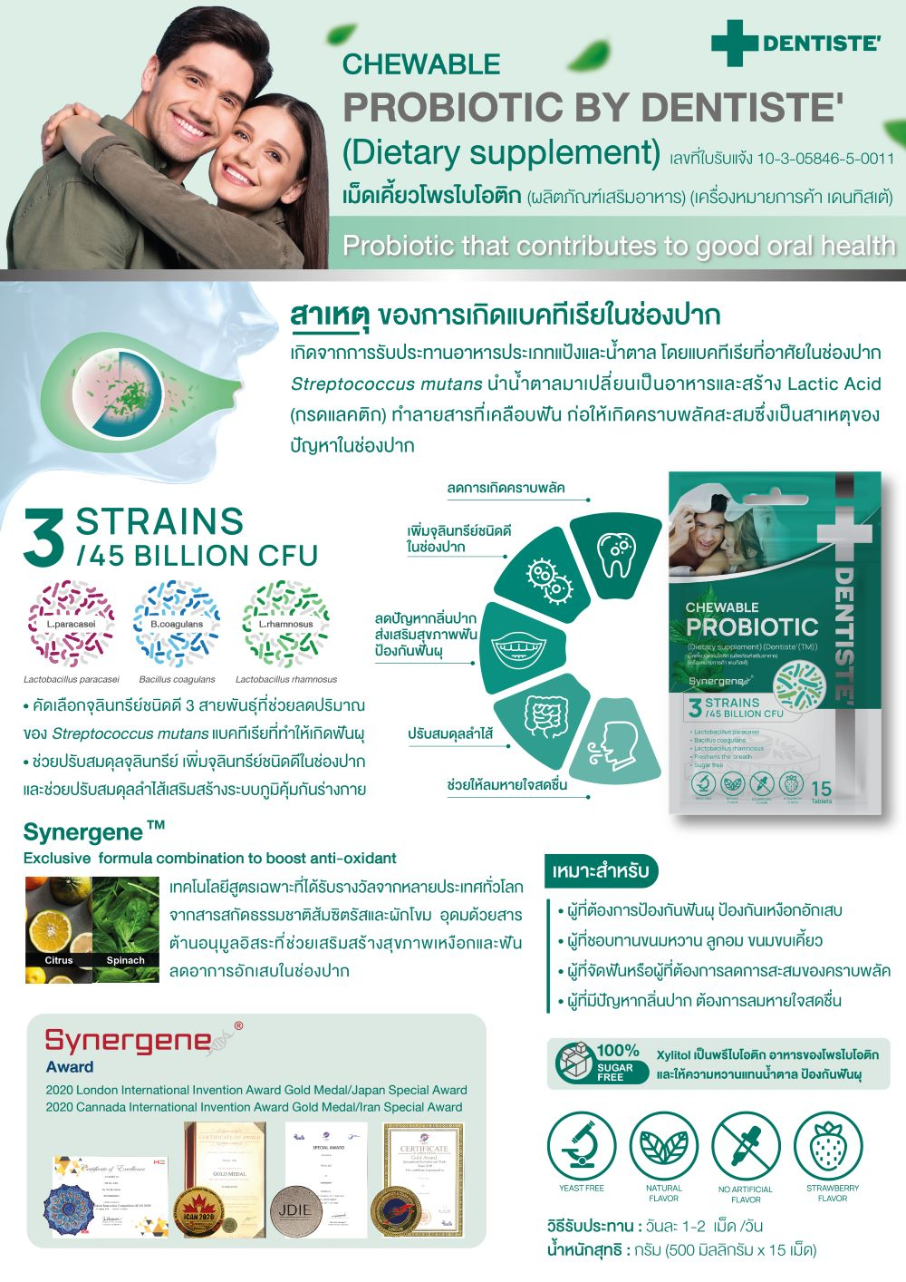 [NEW !!] Dentiste'washable Probiotic Chewable Tablets 15/Pack Reduce ...