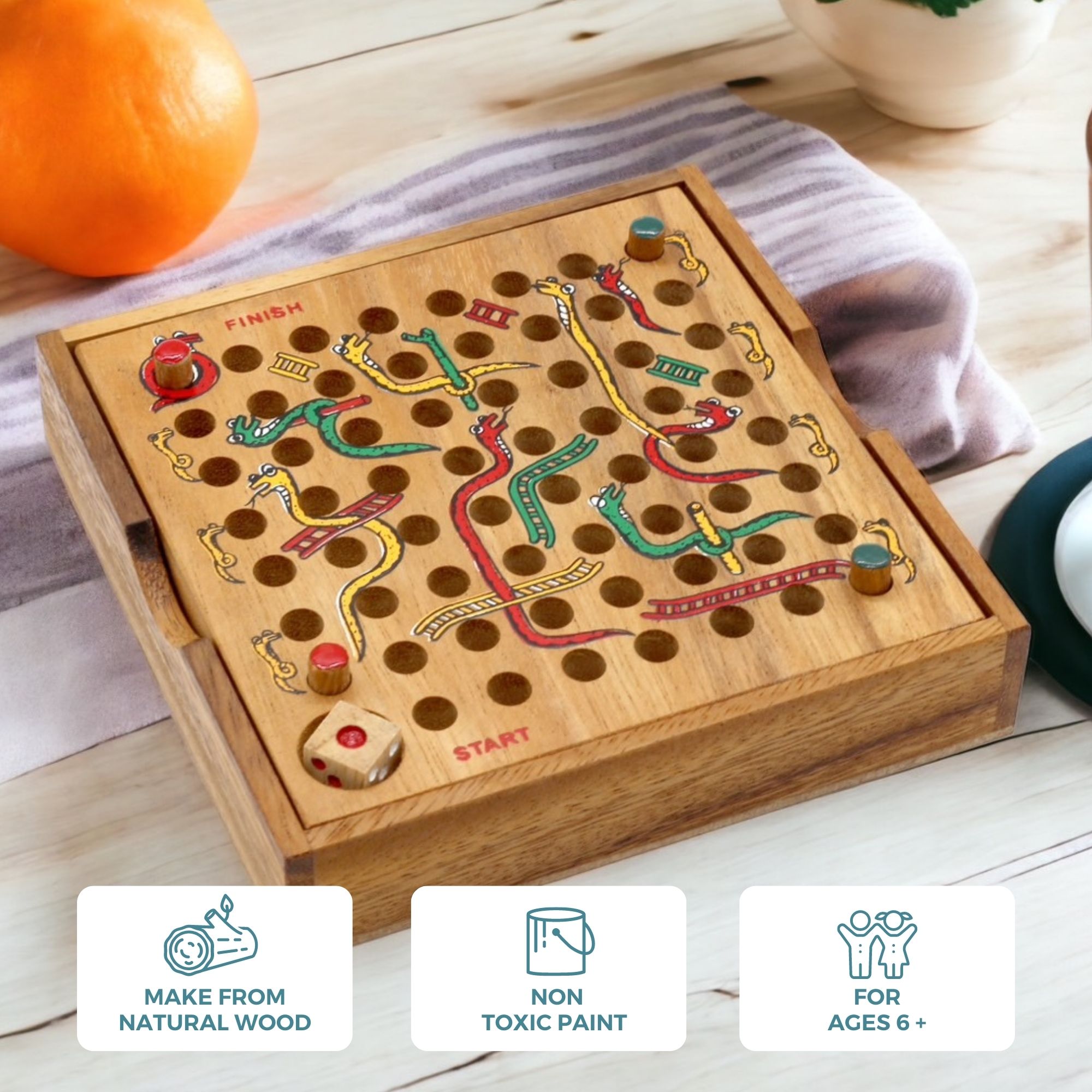 Snakes & Ladders Wooden Games Snake Toys Developmental Blocks Brain ...