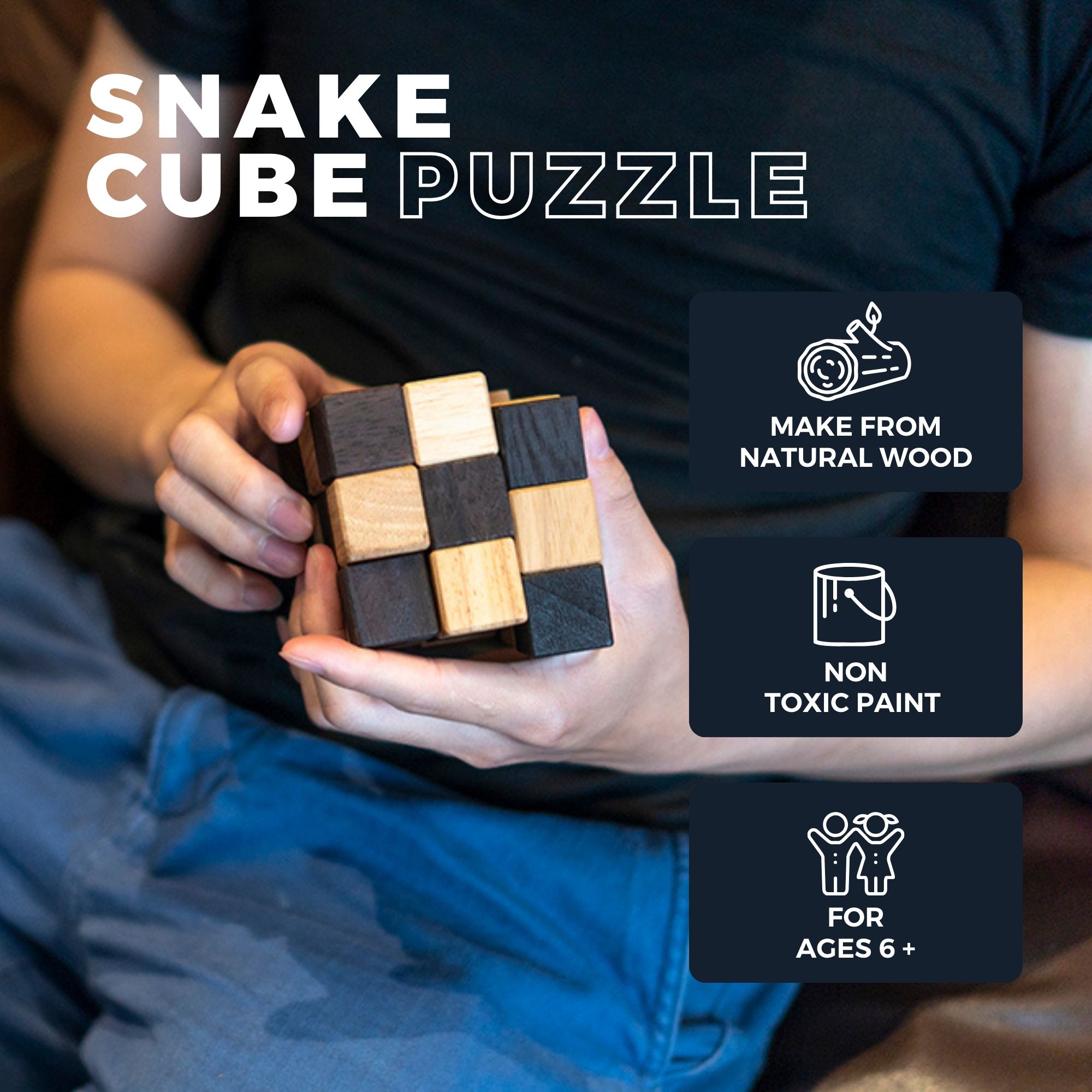 Snake Cube Puzzle Wooden Games Taoist Developmental Toys Blocks For ...