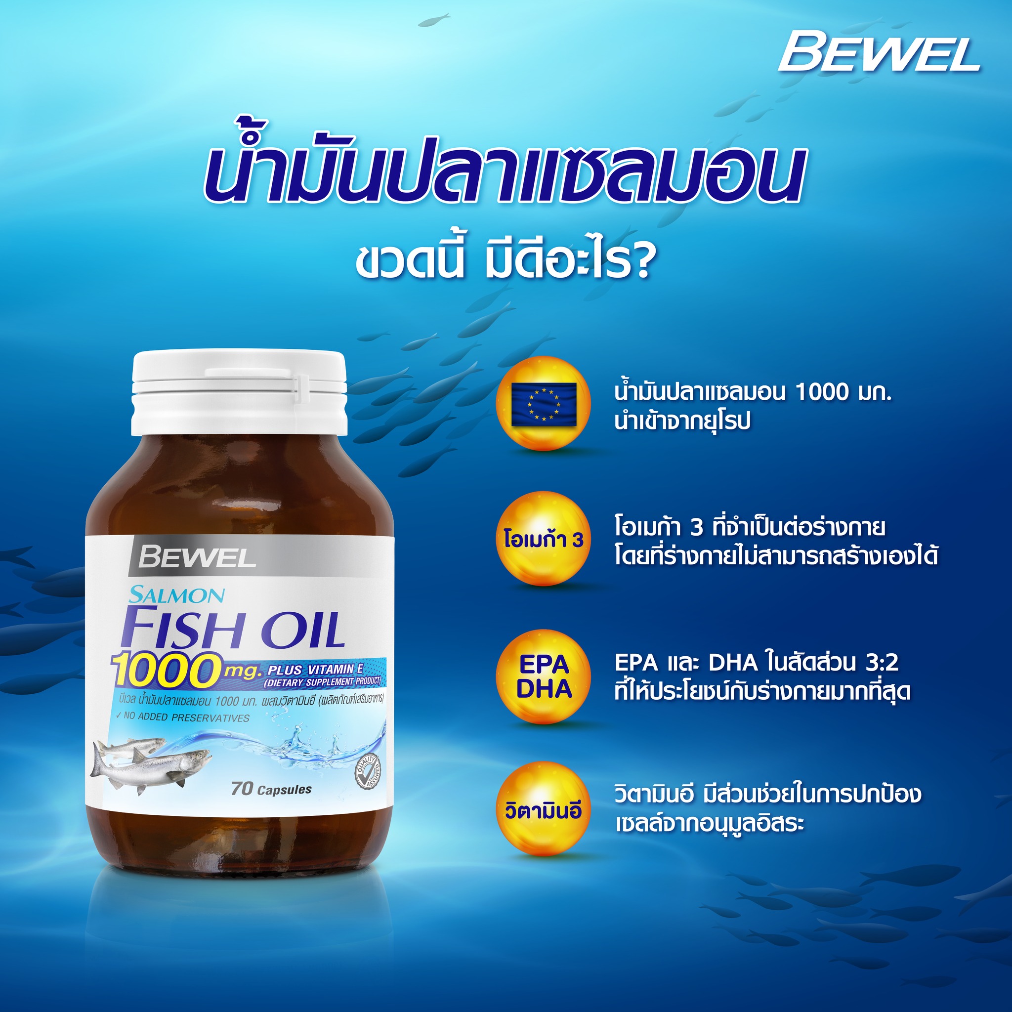 [3 Bottles Pack 90 Tablets] Bewel Salmon Fish Oil 1000 mg Plus vitamin ...
